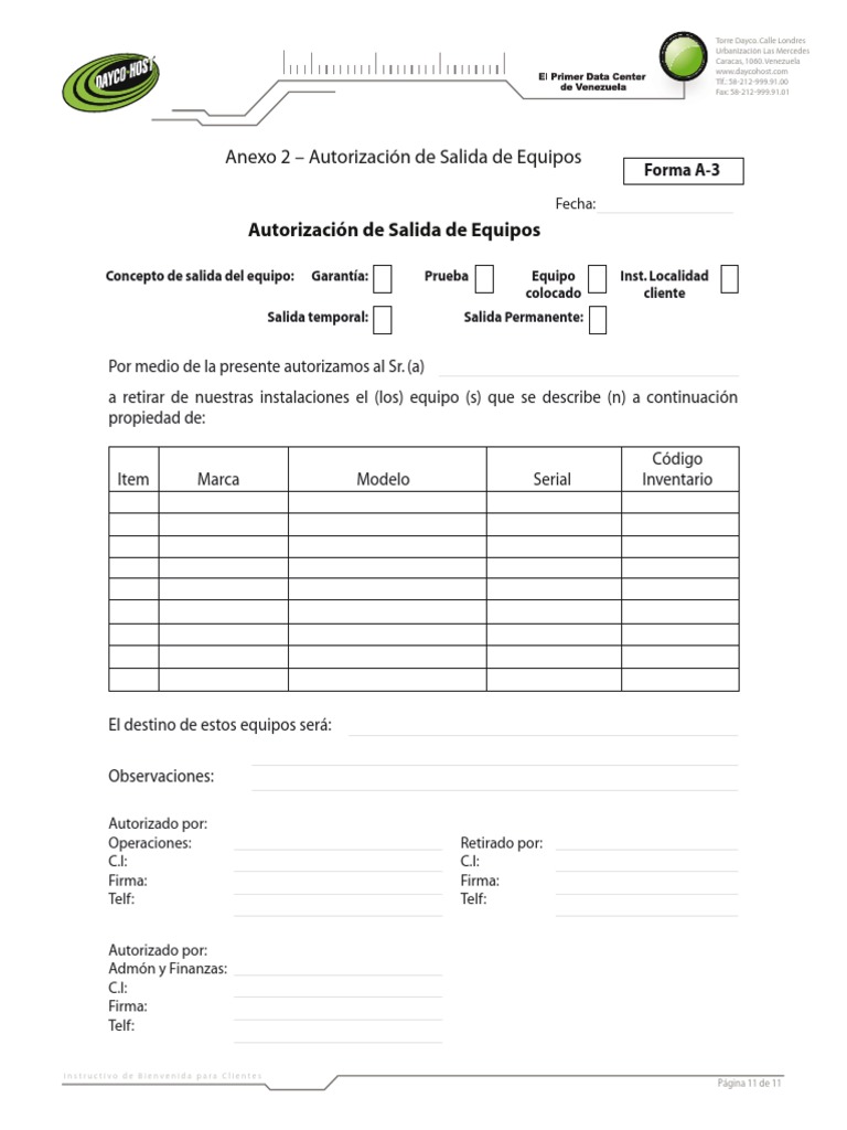 Autorizacion de Salida de Equipos Autorizacion de Salida de Equipos
