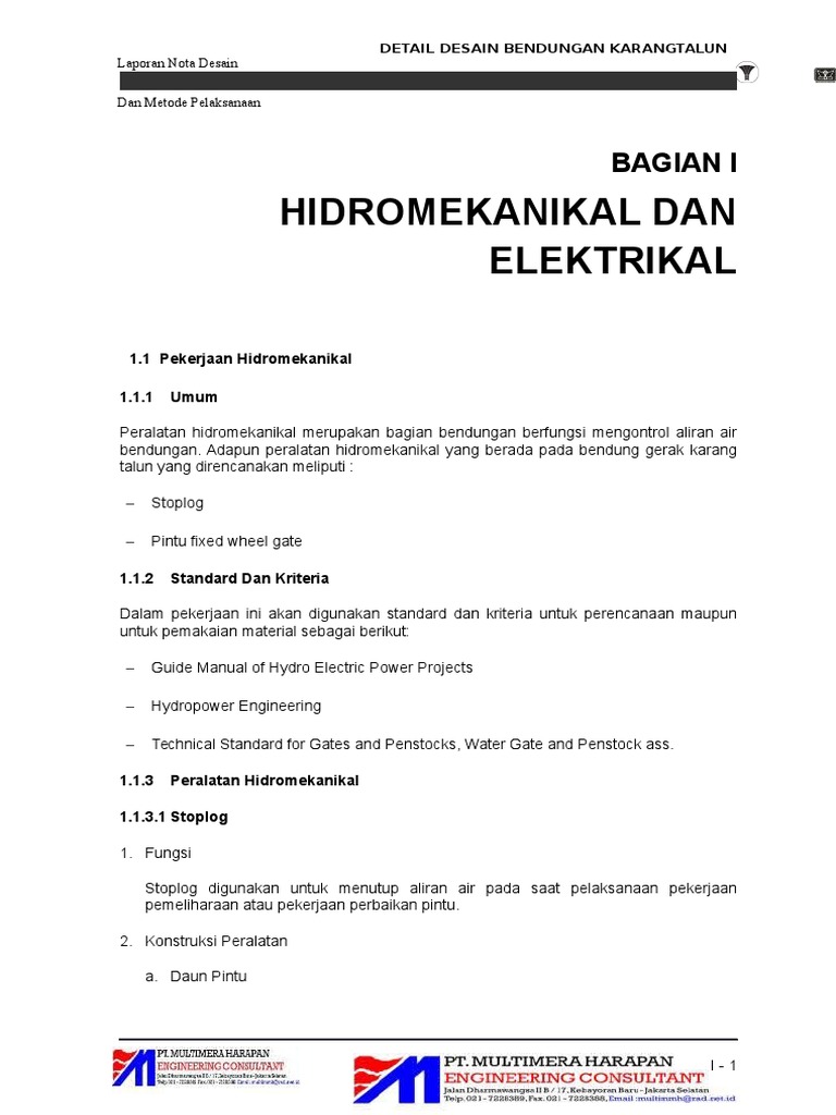 Bagian 1 - Hidromekanikal Elektrikal - Nota Desain - KTL - R3 | PDF | Komputer