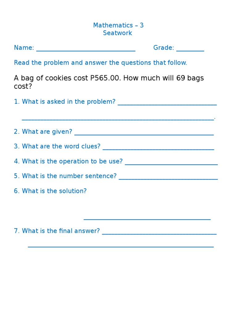 Mathematics - 3 Word Problem Multiplication With Money | PDF | Teaching ...