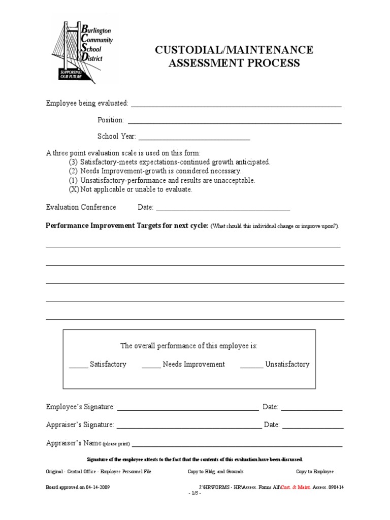 Custodial - Maintenance Evaluation Form | Download Free PDF ...