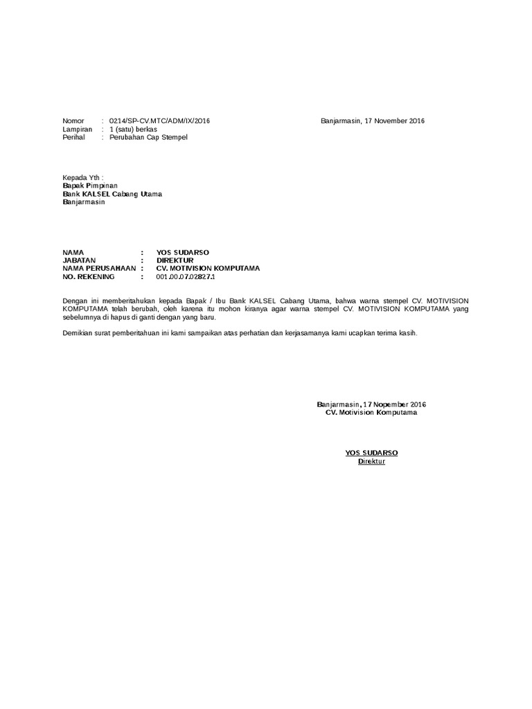 Perihal Perubahan Cap Stempel | PDF