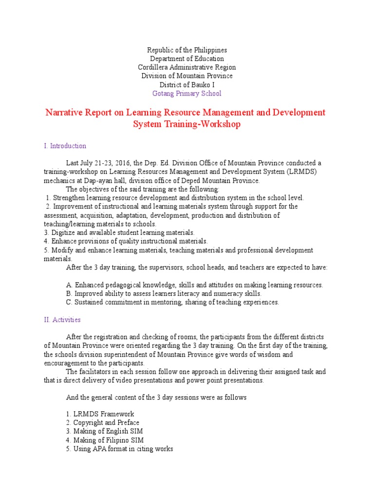 LRMDS Training Narrative | PDF | Learning | Teachers