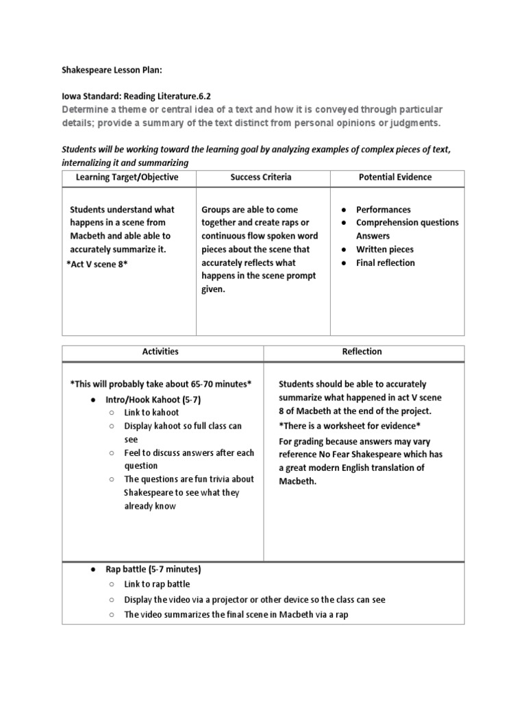 Teacherlessonplan Pdf Reading Comprehension Macbeth