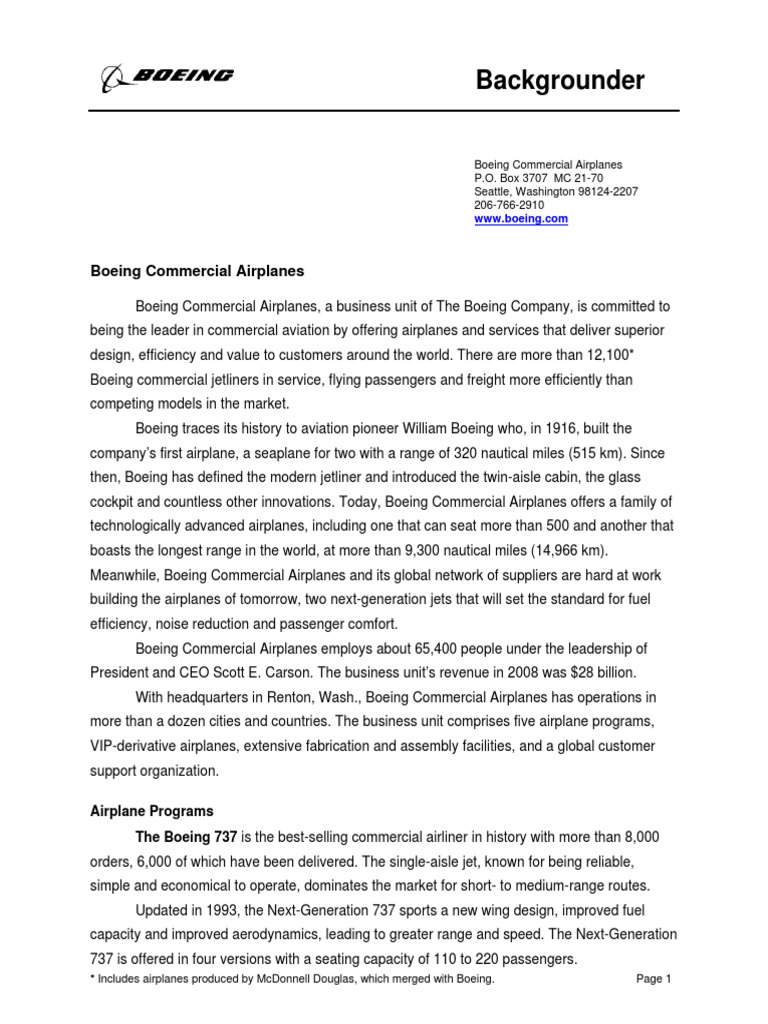 Boeing BCA - Backgrounder - Aug-2009 PDF | PDF | Boeing | Airplane