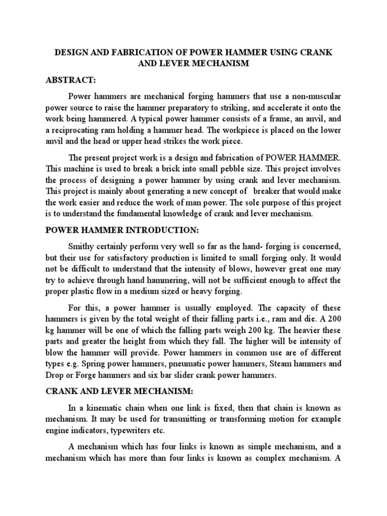 Design and Fabrication of Power Hammer Using Crank and Lever Mechanism ...