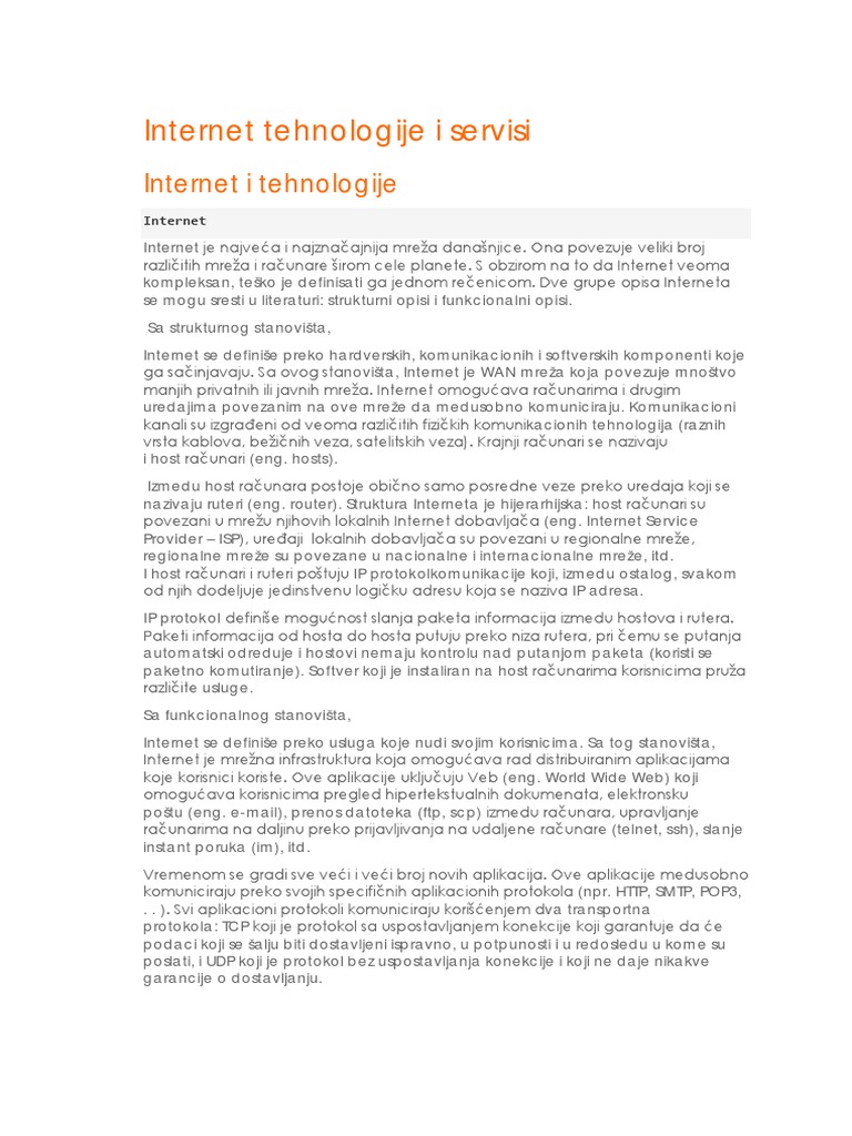 Internet Tehnologije I Servisi | PDF