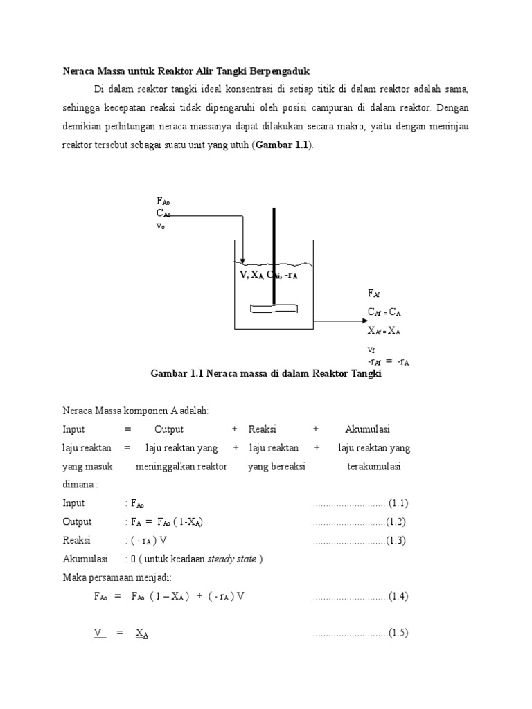 Neraca Massa Untuk Reaktor Alir Tangki Berpengaduk | PDF