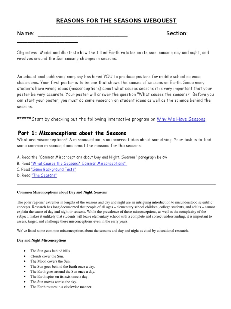 Reasons For Seasons Webquest New | PDF | Orbit | Earth