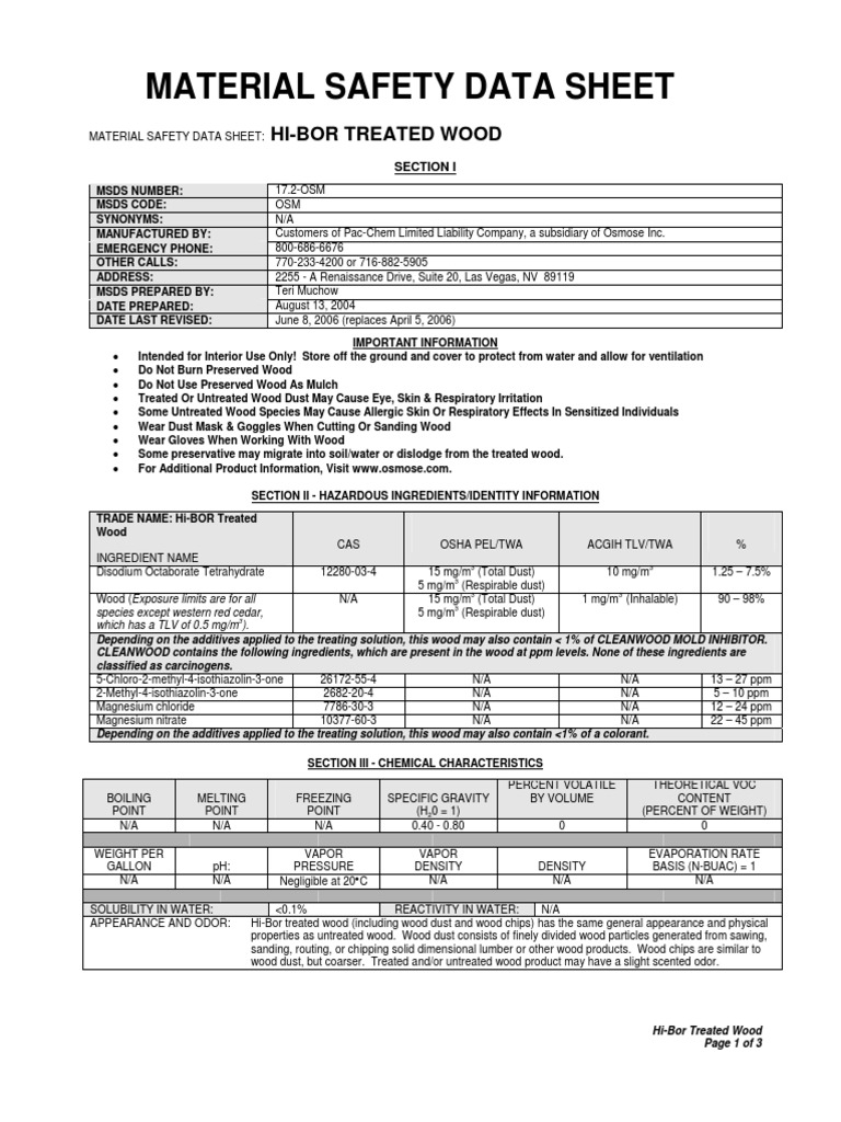 Components Battens Hi Bor Pressure Treated Msds | PDF | Resource ...