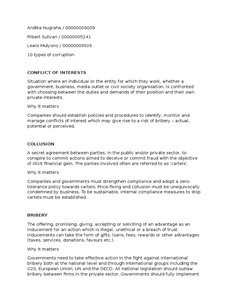 10 Types of Corruption | PDF | Bribery | Corruption