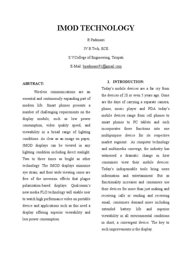 Imod Technology | PDF | Liquid Crystal Display | Backlight