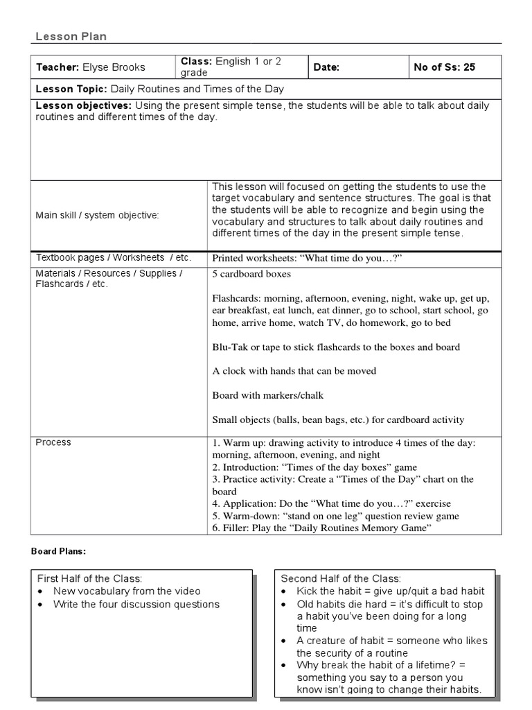 Daily Routines Lesson Plan | PDF | Worksheet | Lesson Plan