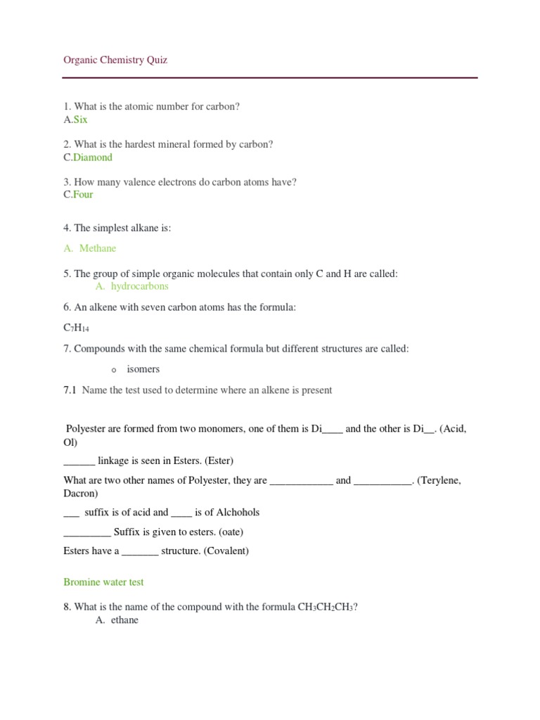 Organic Chemistry Quiz | PDF