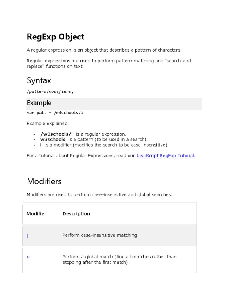 Javascript Regexp Object Pdf Pdf Regular Expression Programming Paradigms