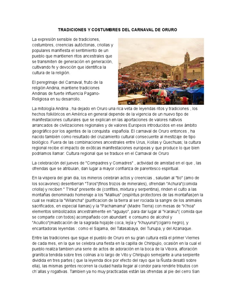 Tradiciones y Costumbres Del Carnaval de Oruro | PDF | Carnaval | Personas