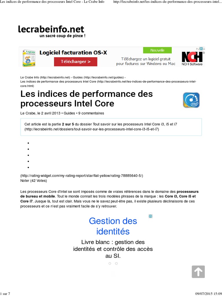 Les Indices de Performance Des Processeurs Intel Core - Le Crabe Info | PDF