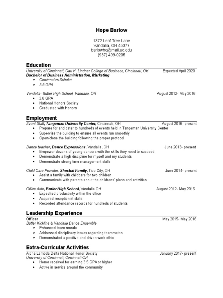 Barlow Hope Resume | PDF