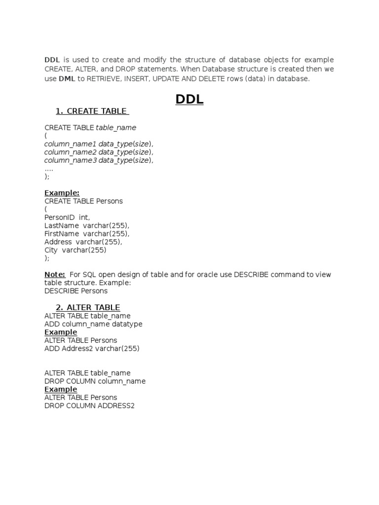 DDL and DML Examples in SQL | PDF | Art