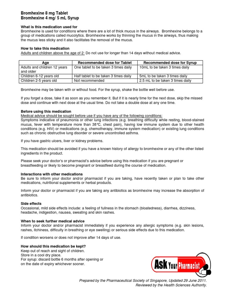 Bromhexine: Uses, Dosing Instructions, Interactions and Side Effects of ...