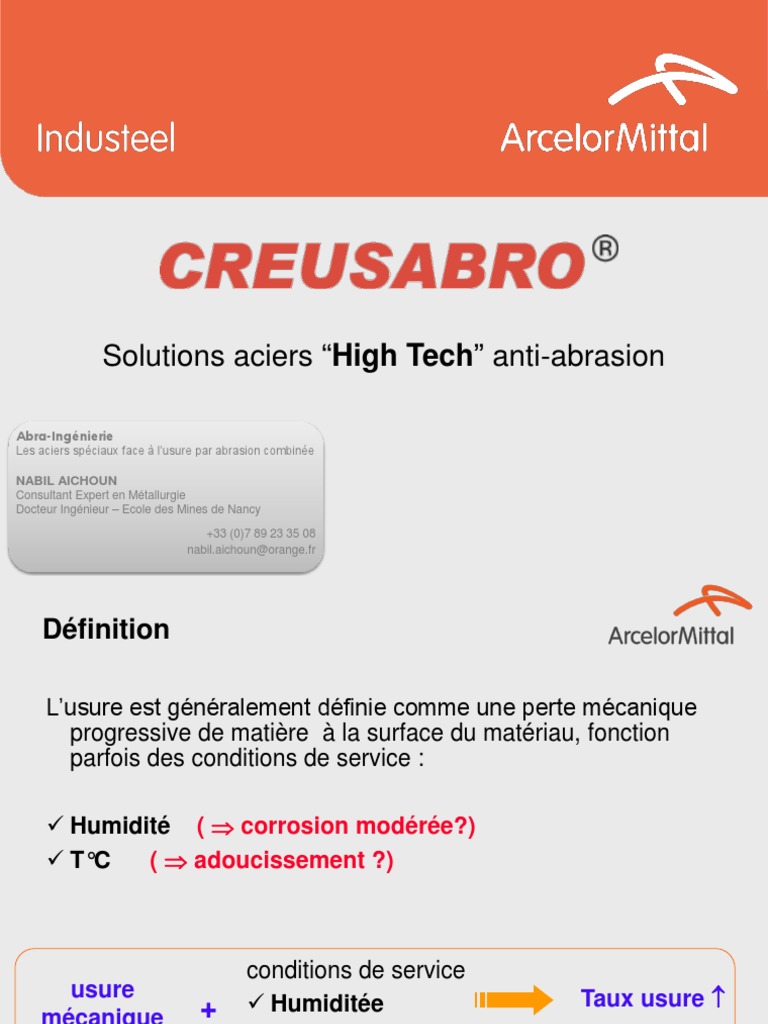 Acier Creusabro 800 : Usure Abrasive | PDF | Acier | Chrome