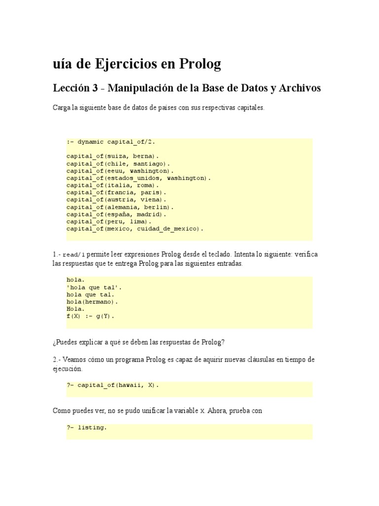 Uia de Ejercicios en Prolog | PDF | Ingeniería de software | SQL