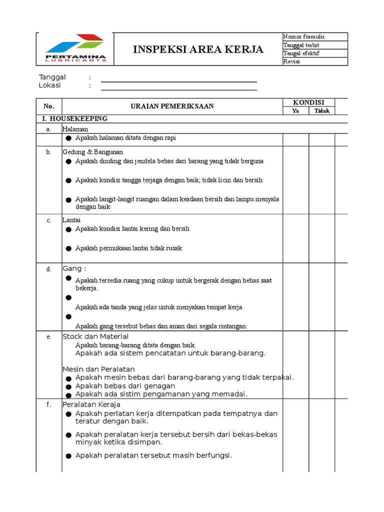 Form Inspeksi K3 Area Kerja | PDF