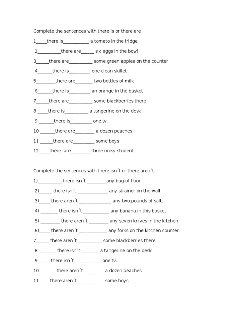 Complete The Sentences With There Is or There Are | PDF | Eating ...