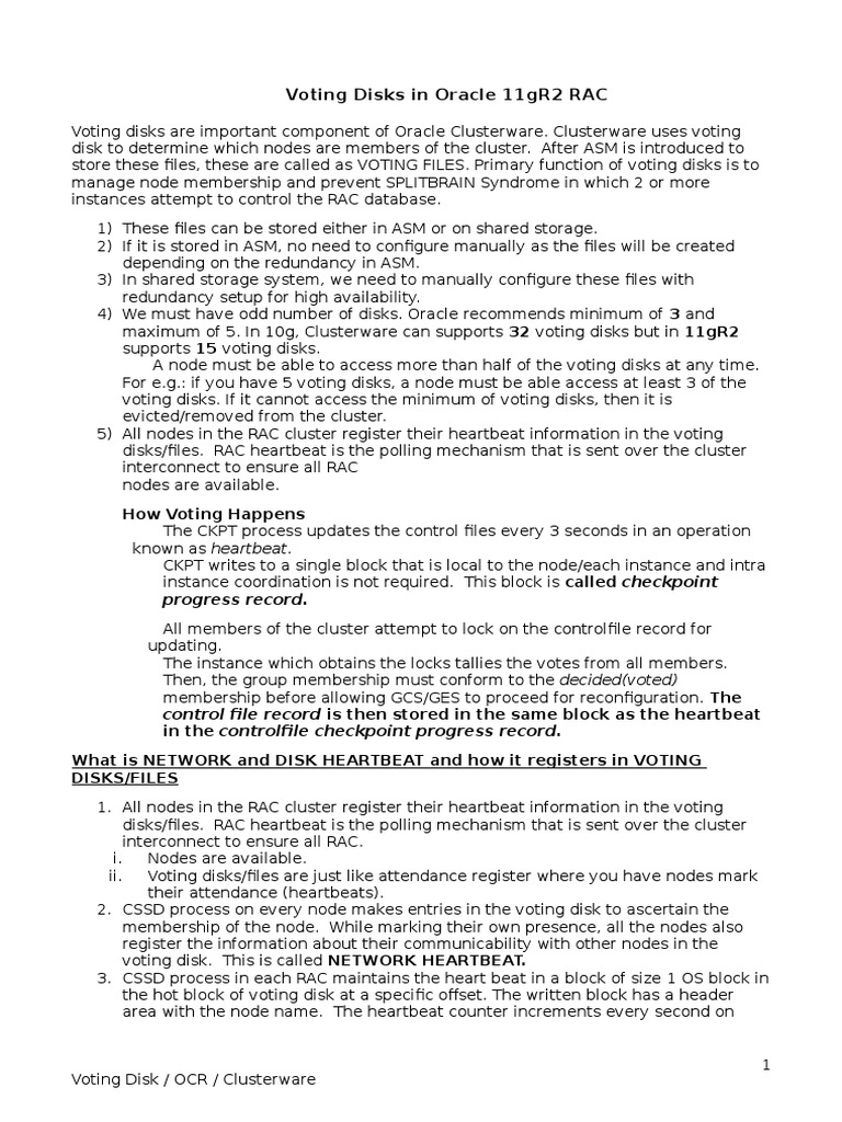 Voting Disks in Oracle 11gR2 RAC | PDF | Computers