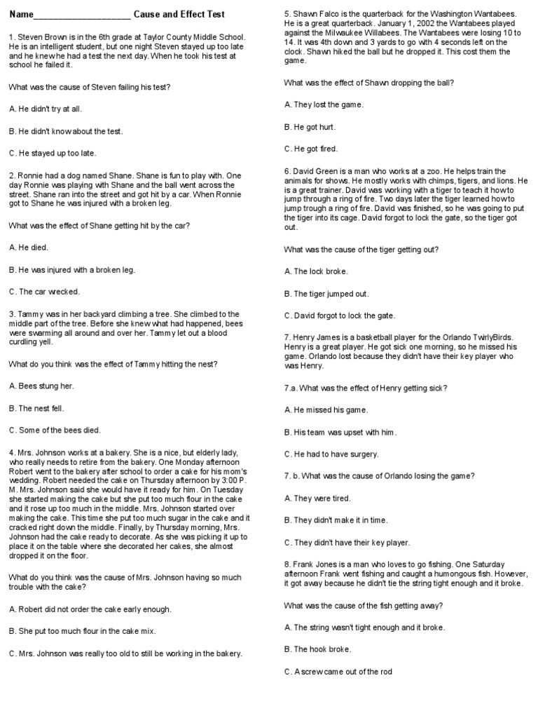 Cause and Effect Test | Download Free PDF | Helen Of Troy | Paris ...