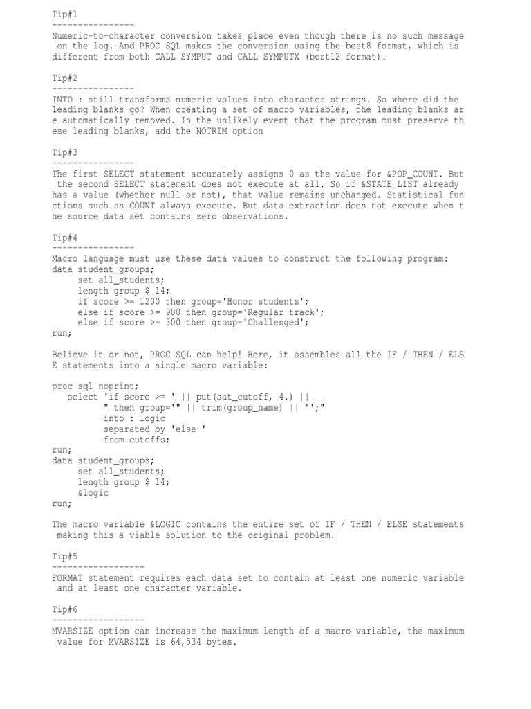 SAS Macro | PDF | Parameter (Computer Programming) | Sql SAS Macro | PDF | Parameter (Computer Programming) | Sql