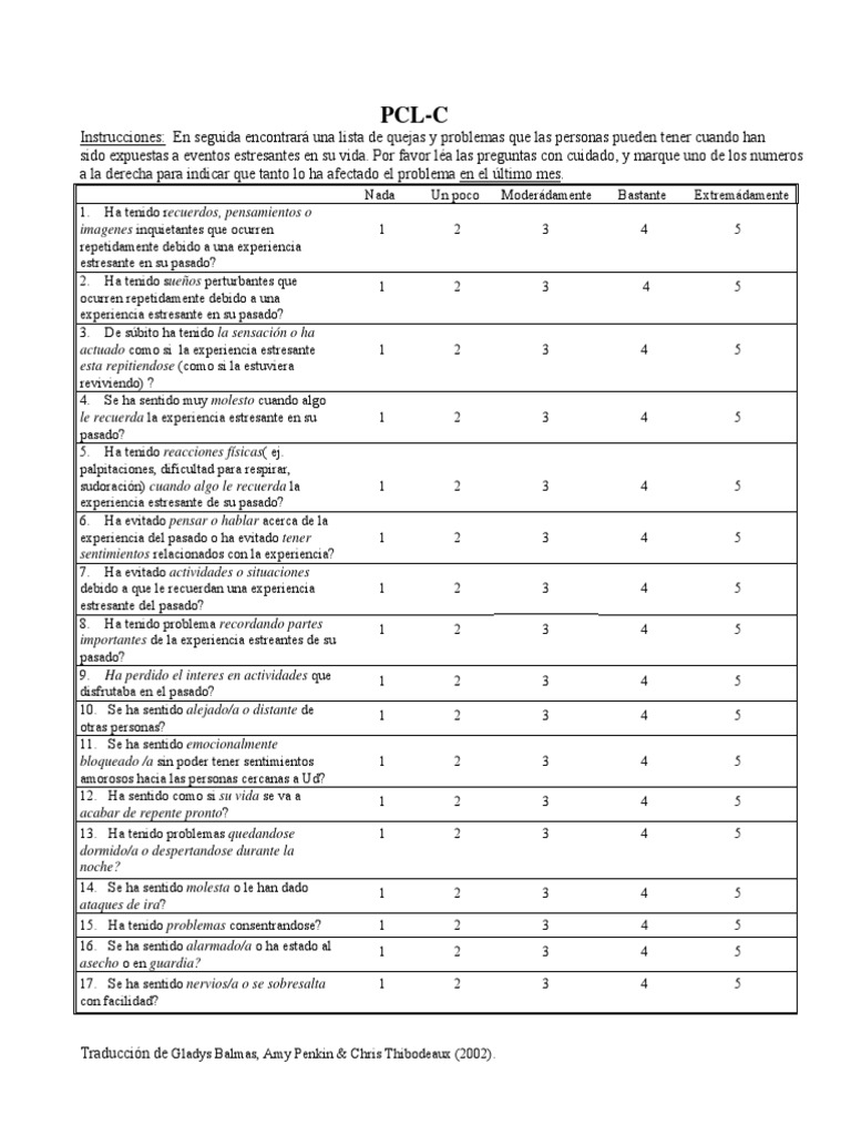 PCL Civilian Spanish | PDF | Sicología