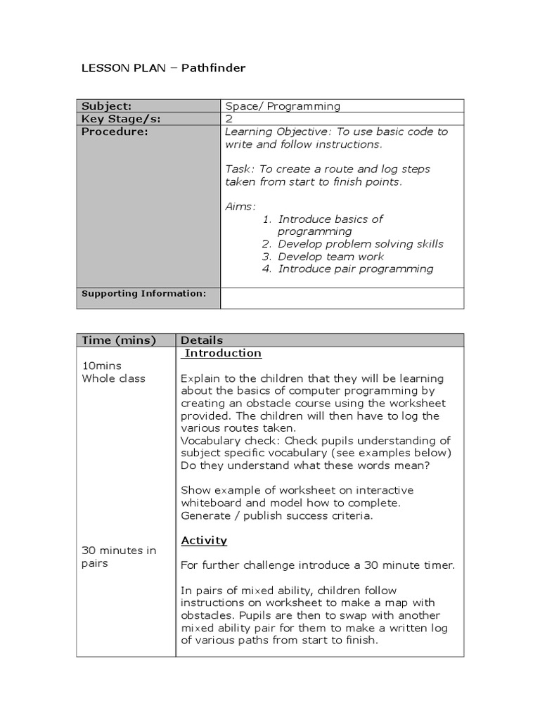Pathfinder Lesson Plan | PDF | Curriculum | Lesson Plan