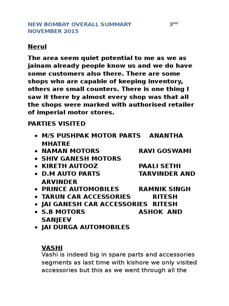 New Bombay Overall Summary 3 November 2015 | PDF