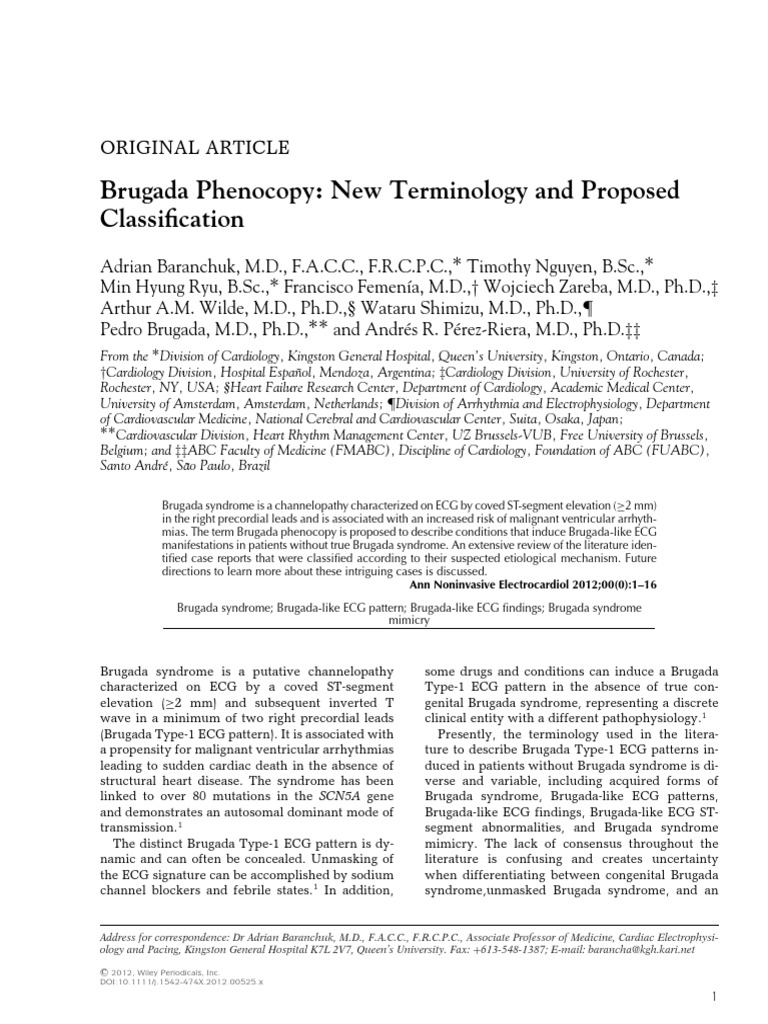 Brugada Phenocopy: Classification and Insights | PDF | Internal ...