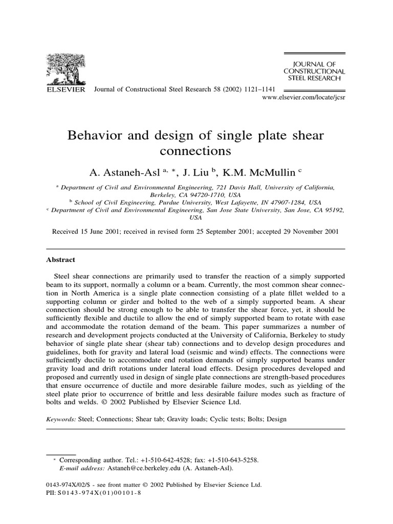 Behavior and Design of Single Plate Shear Connections | PDF | Fracture ...