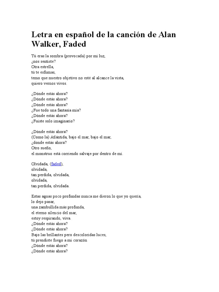 Letra en Español de La Canción de Alan Walker | PDF