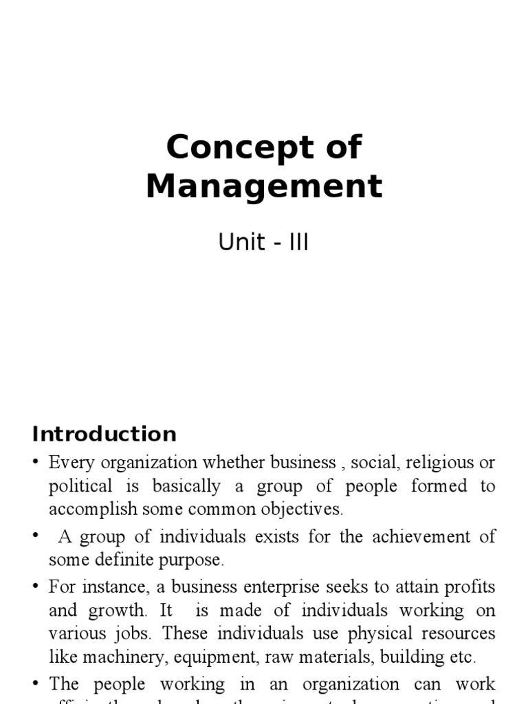 Concept of Management: Unit - III | PDF | Factors Of Production | Goal