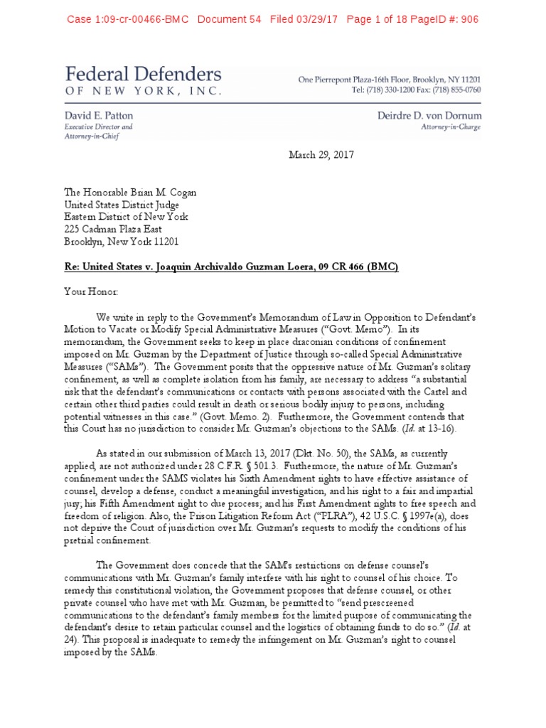 Chapo Letter To Court Complaining and Opposing Conditions | PDF | Fifth ...