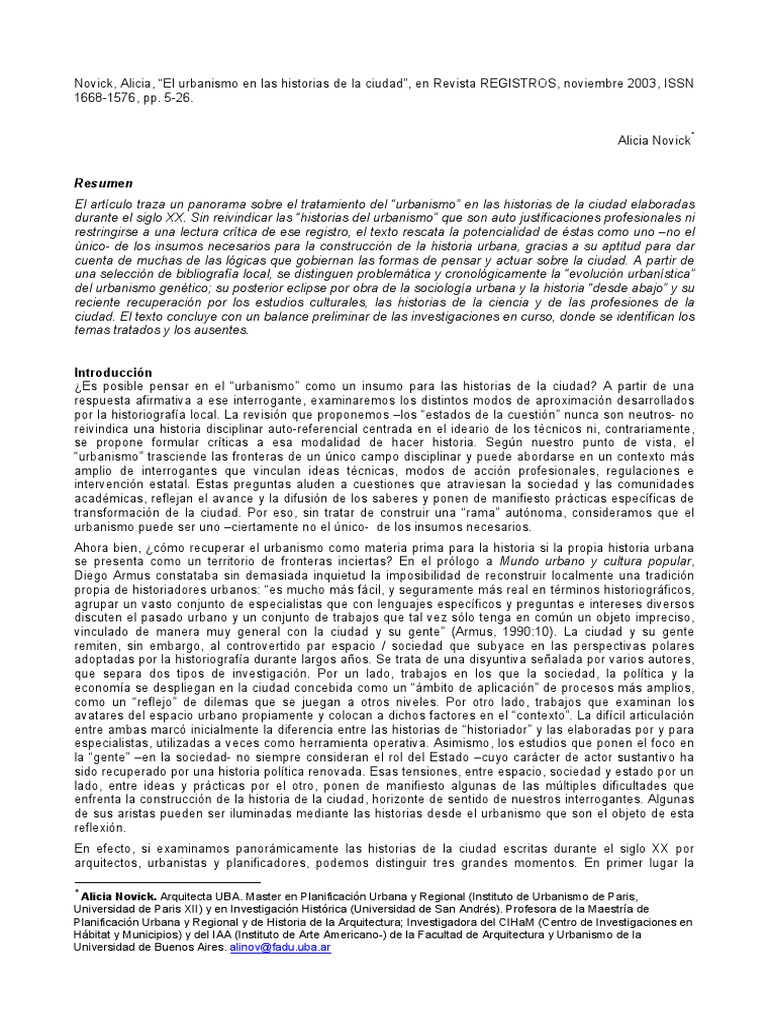 Novick, A. El Urbanismo en Las Historias de La Ciudad | PDF | Urbanismo ...