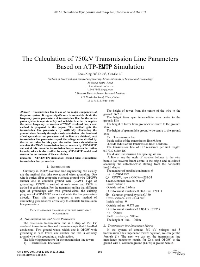 Calculation of 750kV Transmission Line Parameters Based On ATP-EMTP ...