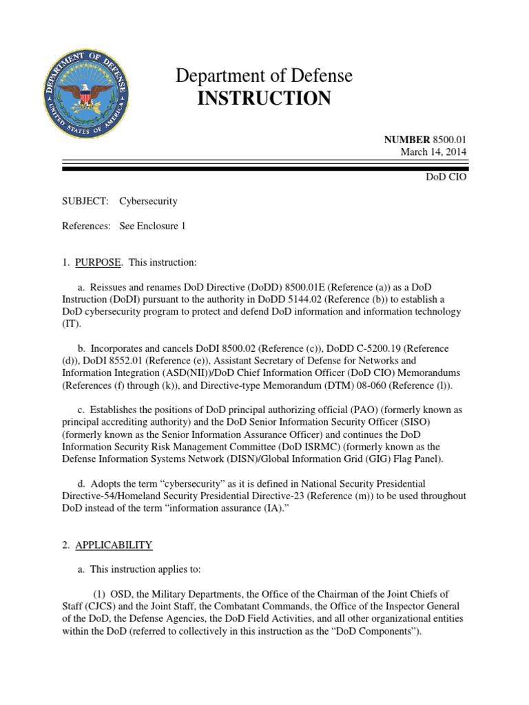 DoD 8500_01_2014 Cybersecurity.pdf | United States Department Of ...