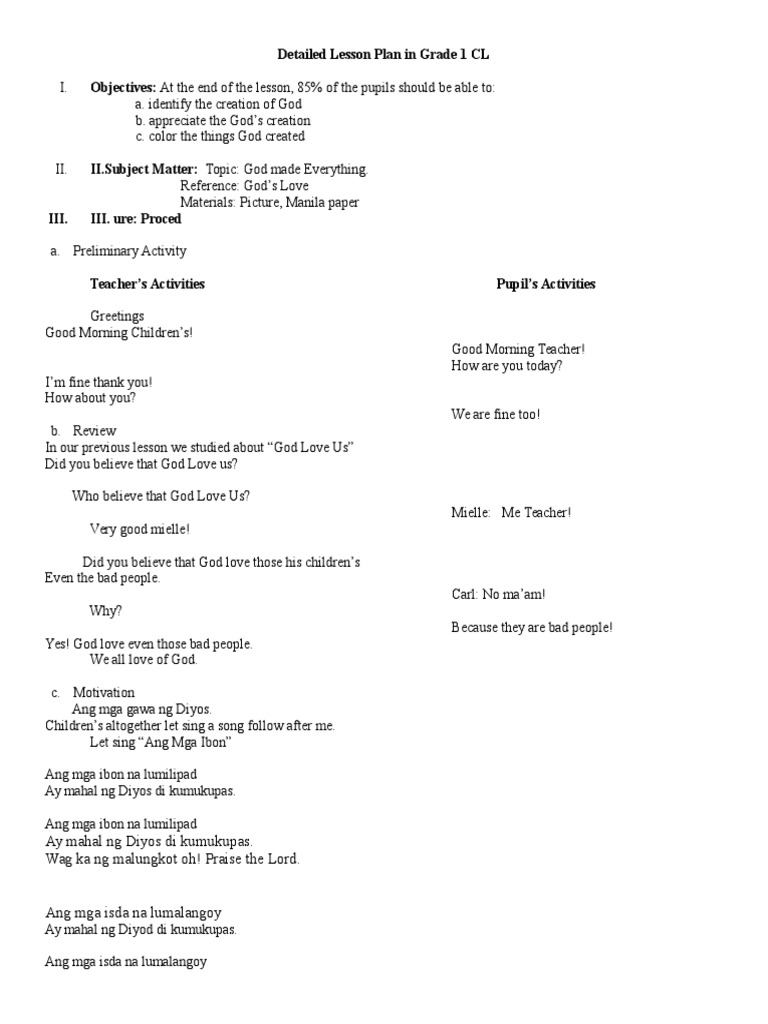 Detailed Lesson Plan in Grade 1 CL Finish | PDF | Lesson Plan