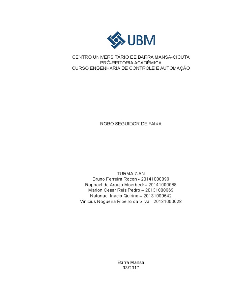 Relatório Robo Segue Faixa | PDF | Arduino | Bluetooth