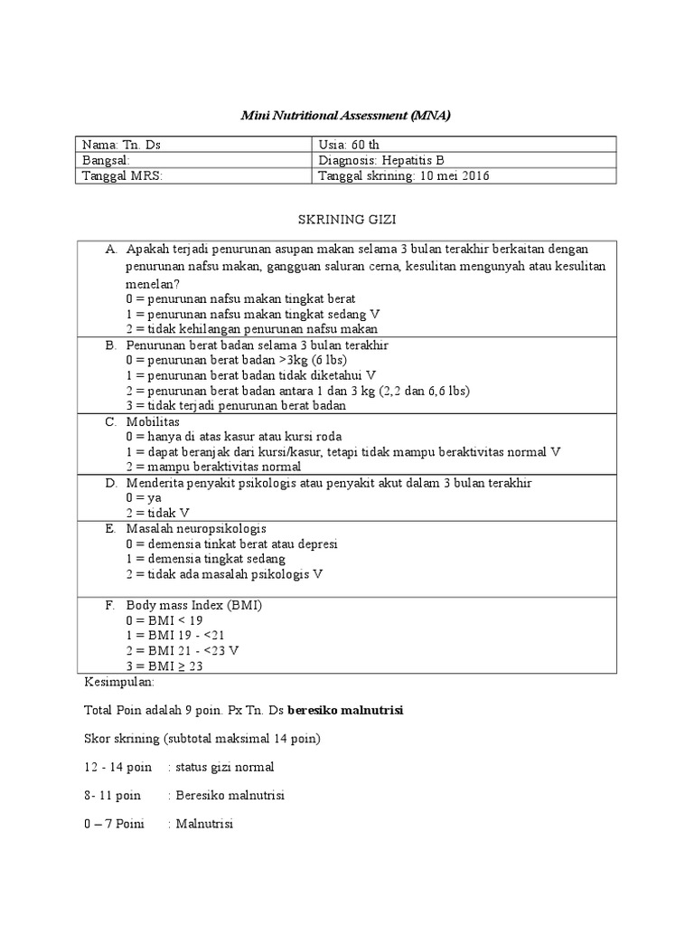 Contoh Skrining Gizi MNA | PDF