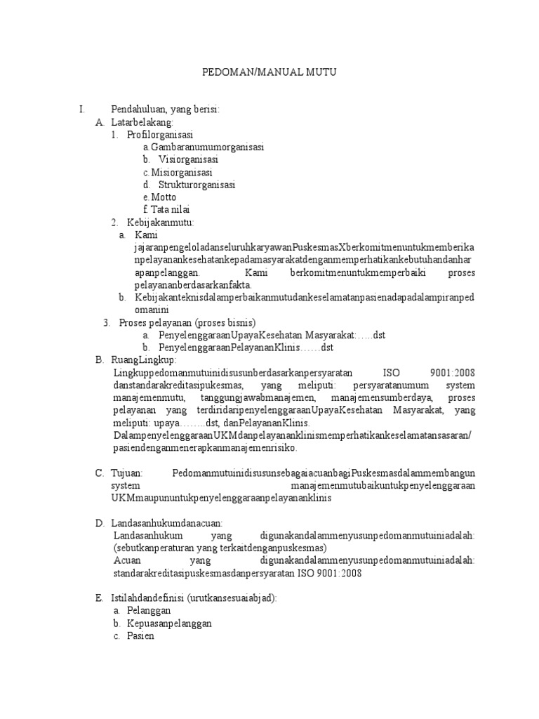 Contoh Template Pedoman Mutu | PDF