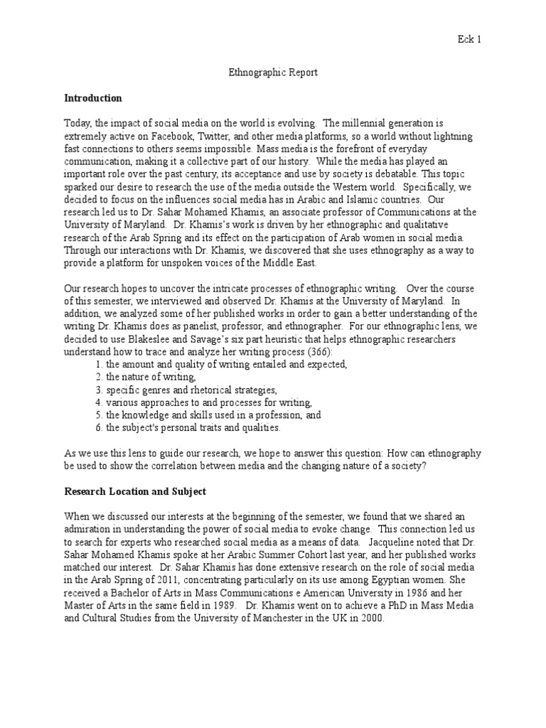 final ethnographic report - melissa eck | Ethnography | Digital ...