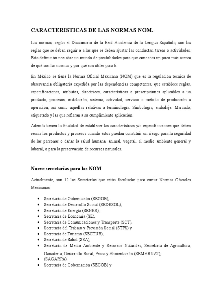 Caracteristicas de Las Normas Nom | PDF | Iso 9000 | Science