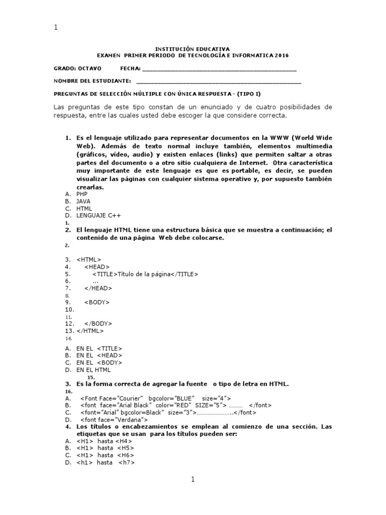 Test de Informática | PDF | Hardware de la computadora | HTML