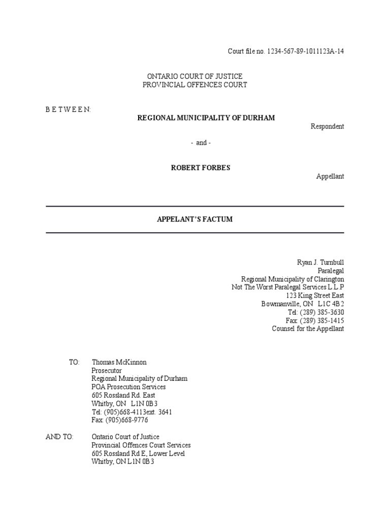 factum | Brief (Law) | Traffic