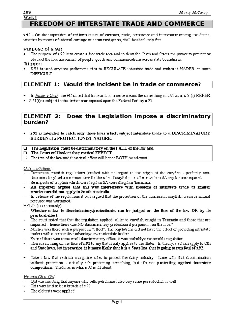 Freedom of Interstate Trade and Commerce: ELEMENT 1: Would The Incident ...